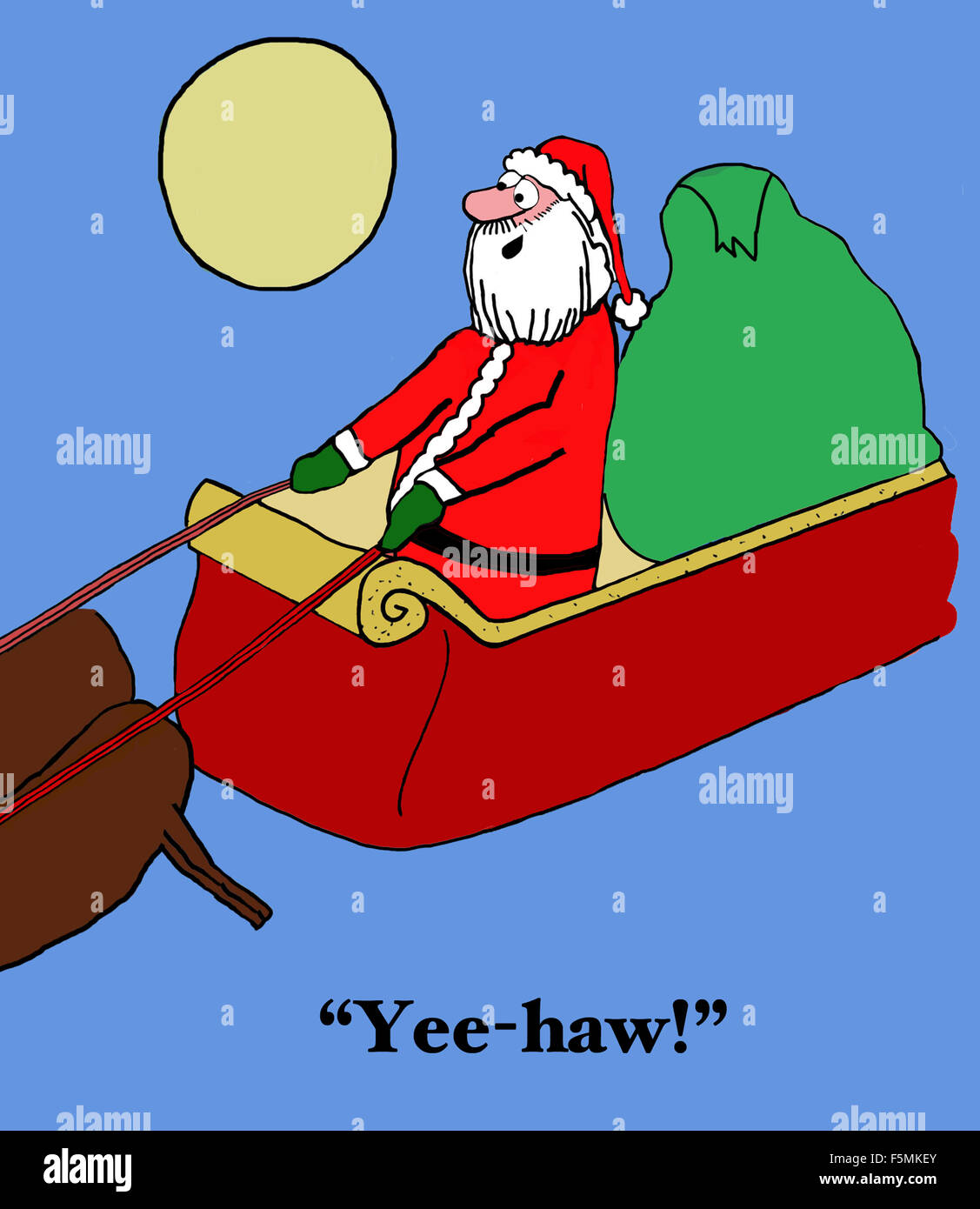 Christmas cartoon showing Santa Claus acting as a cowboy shouting out ...
