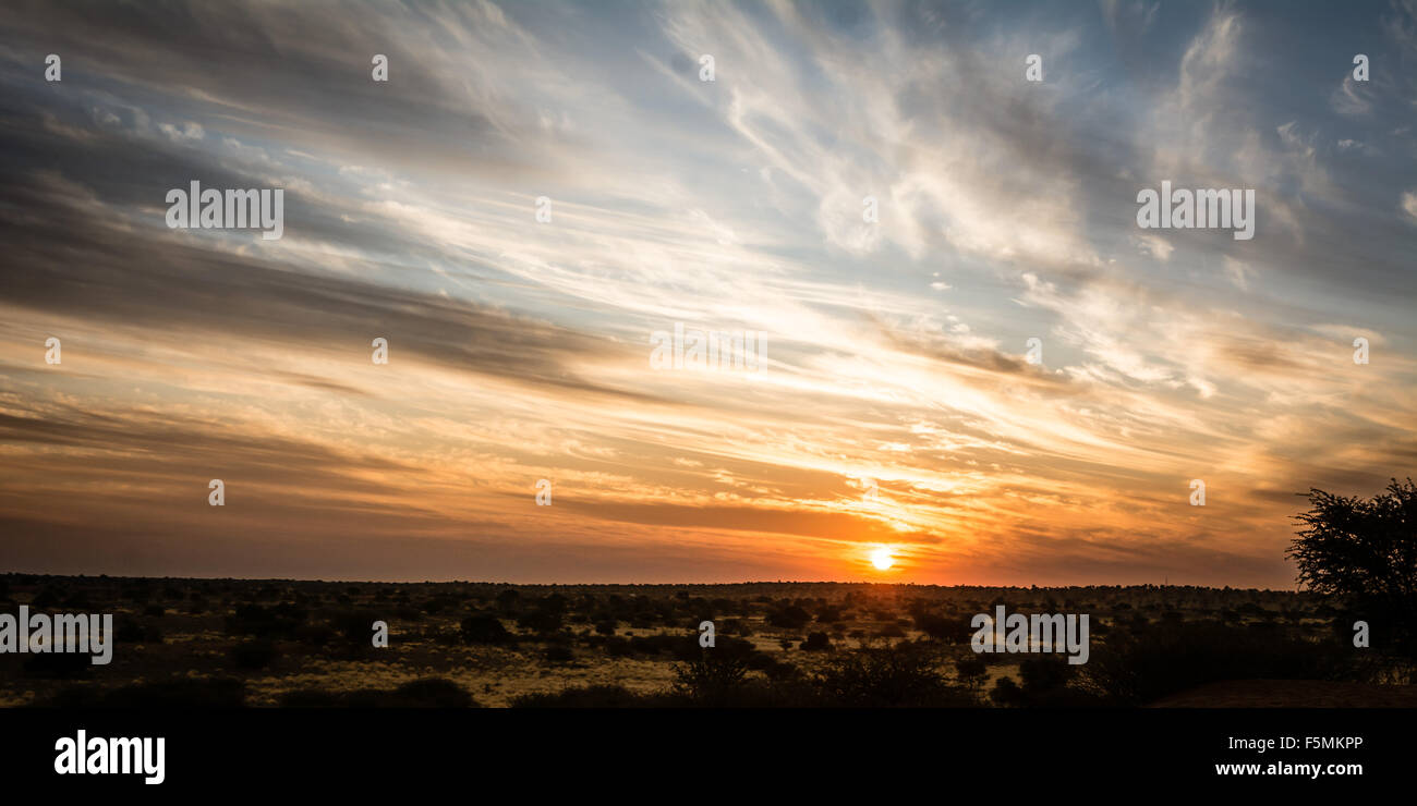 A sunset over the Kalahari desert in Namibia. The dramatic clouds made this a special sunset ...