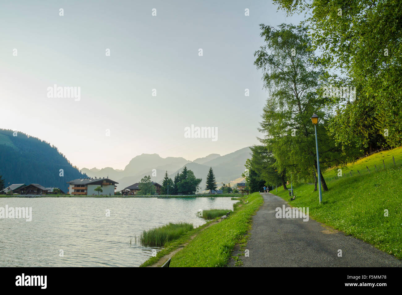 Evening over Chatel, French village in the Alps Mountains Stock Photo ...