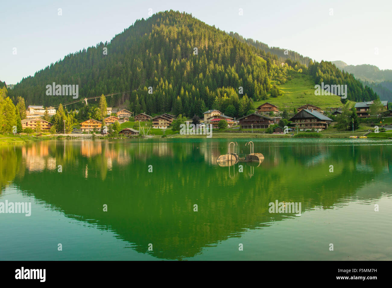 Evening over Chatel, French village in the Alps Mountains Stock Photo ...