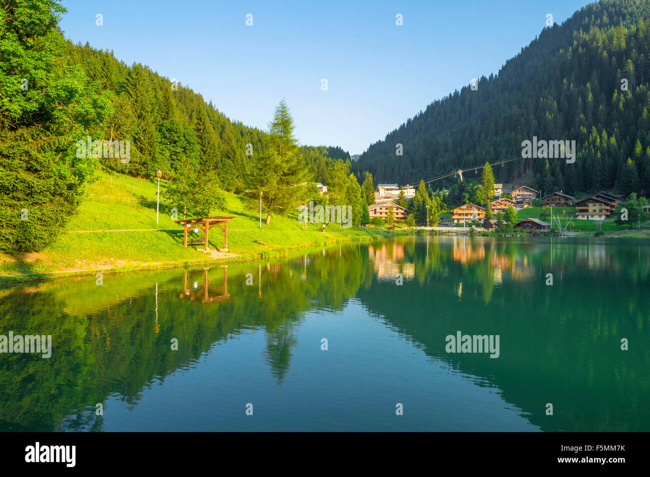 Evening over Chatel, French village in the Alps Mountains Stock Photo ...