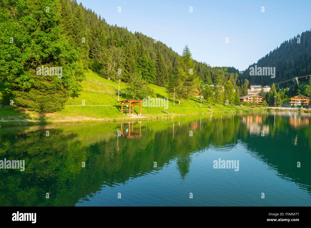 Evening over Chatel, French village in the Alps Mountains Stock Photo ...