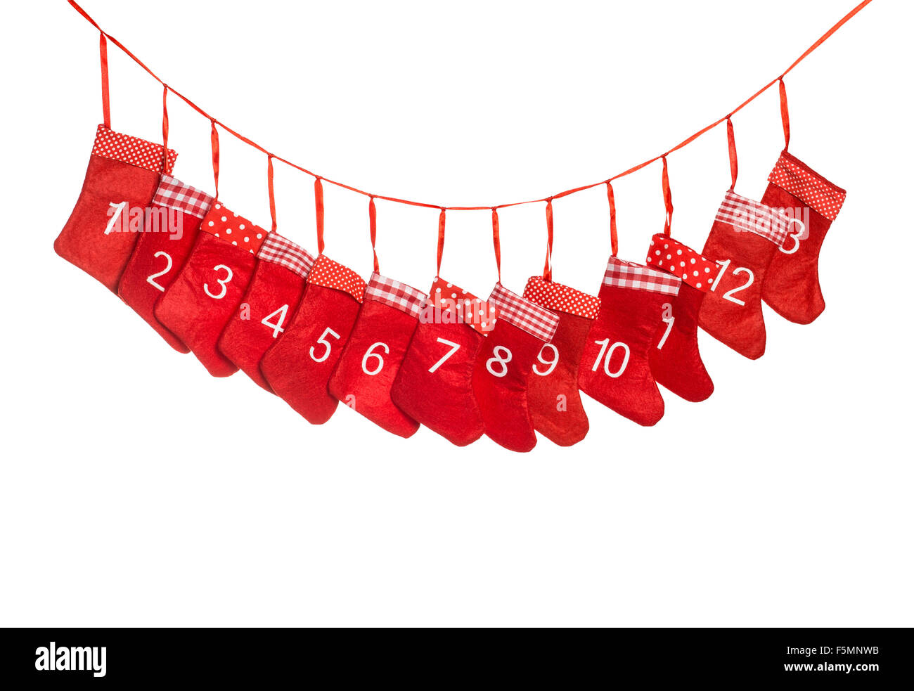 Advent calendar. Red christmas stocking isolated on white background ...
