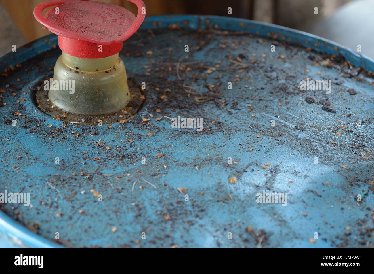 blue oil barrel with red plastic cap Stock Photo - Alamy