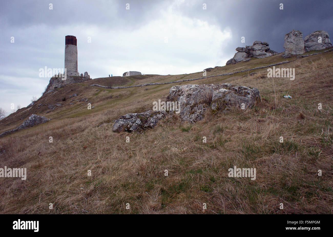 rocks and ruined medieval castle in Olsztyn, Poland Stock Photo - Alamy