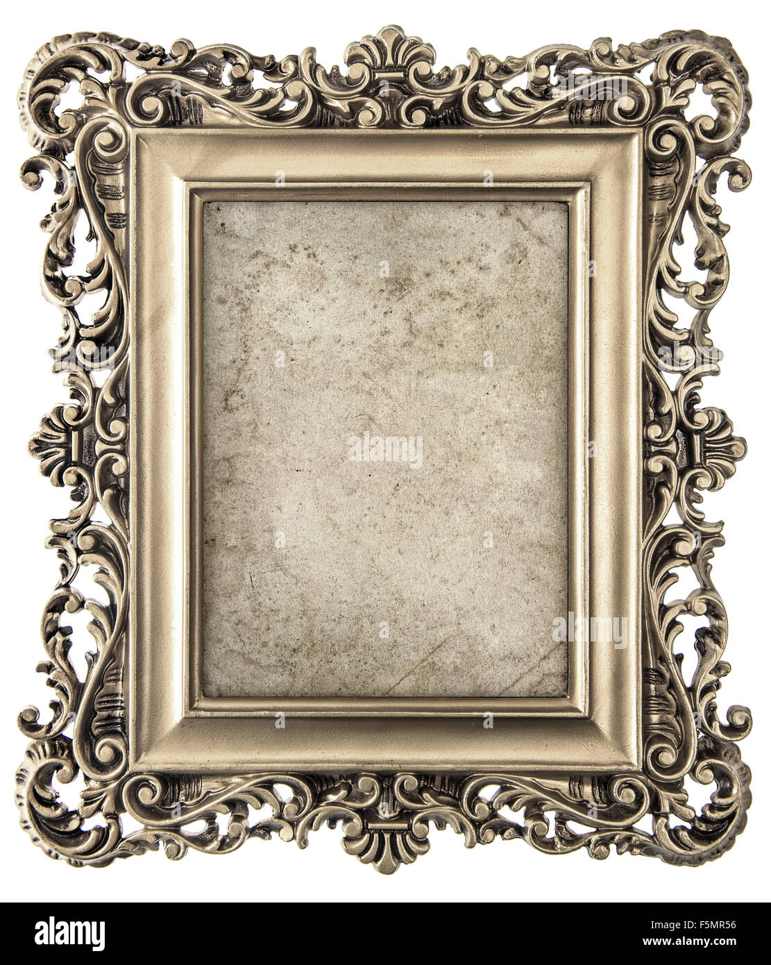 Old gold picture frame isolated on white background with canvas for ...