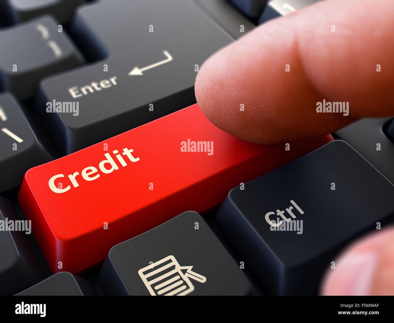 Credit Concept. Person Click Keyboard Button Stock Photo - Alamy