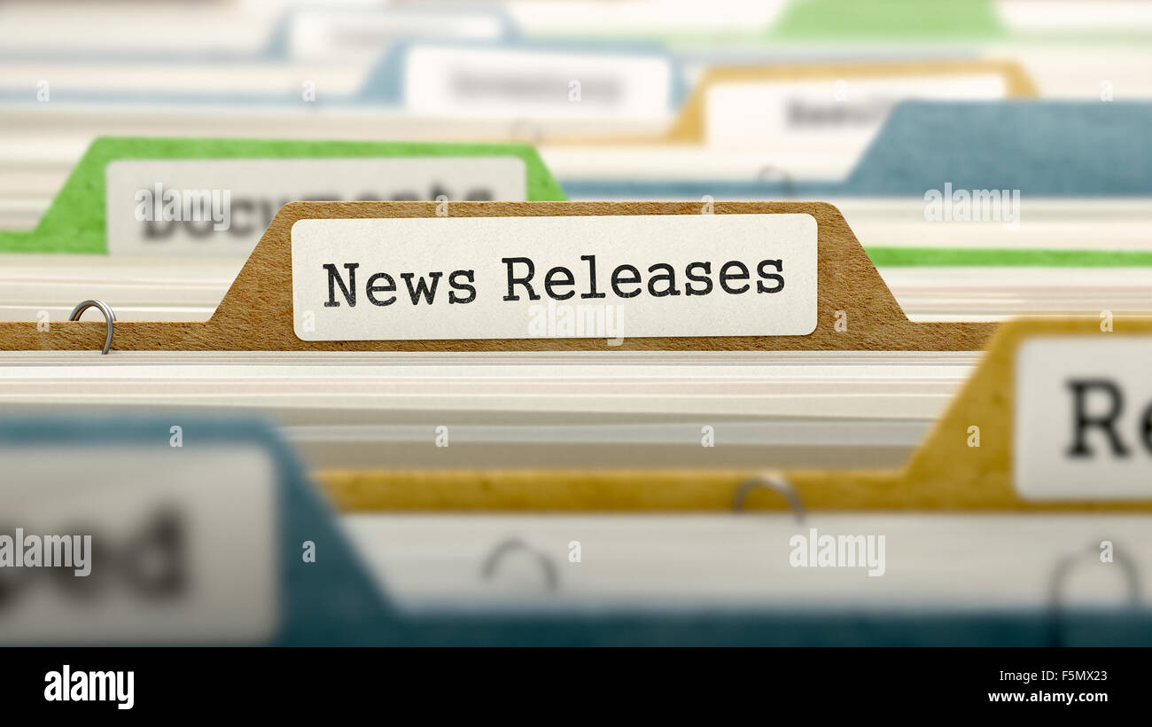 File Folder Labeled as News Releases Stock Photo - Alamy