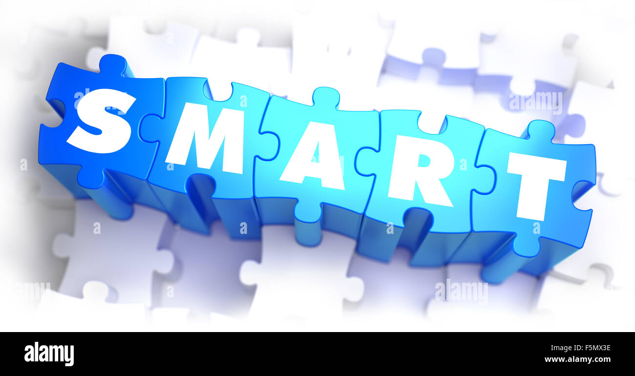 Smart - White Word on Blue Puzzles Stock Photo - Alamy