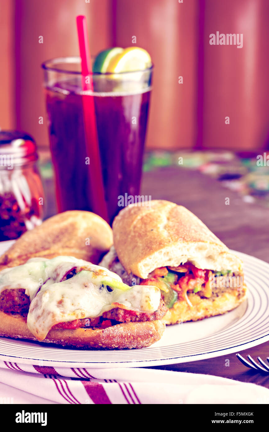 Meatball sandwich on the plate in Italian restaurant Stock Photo - Alamy