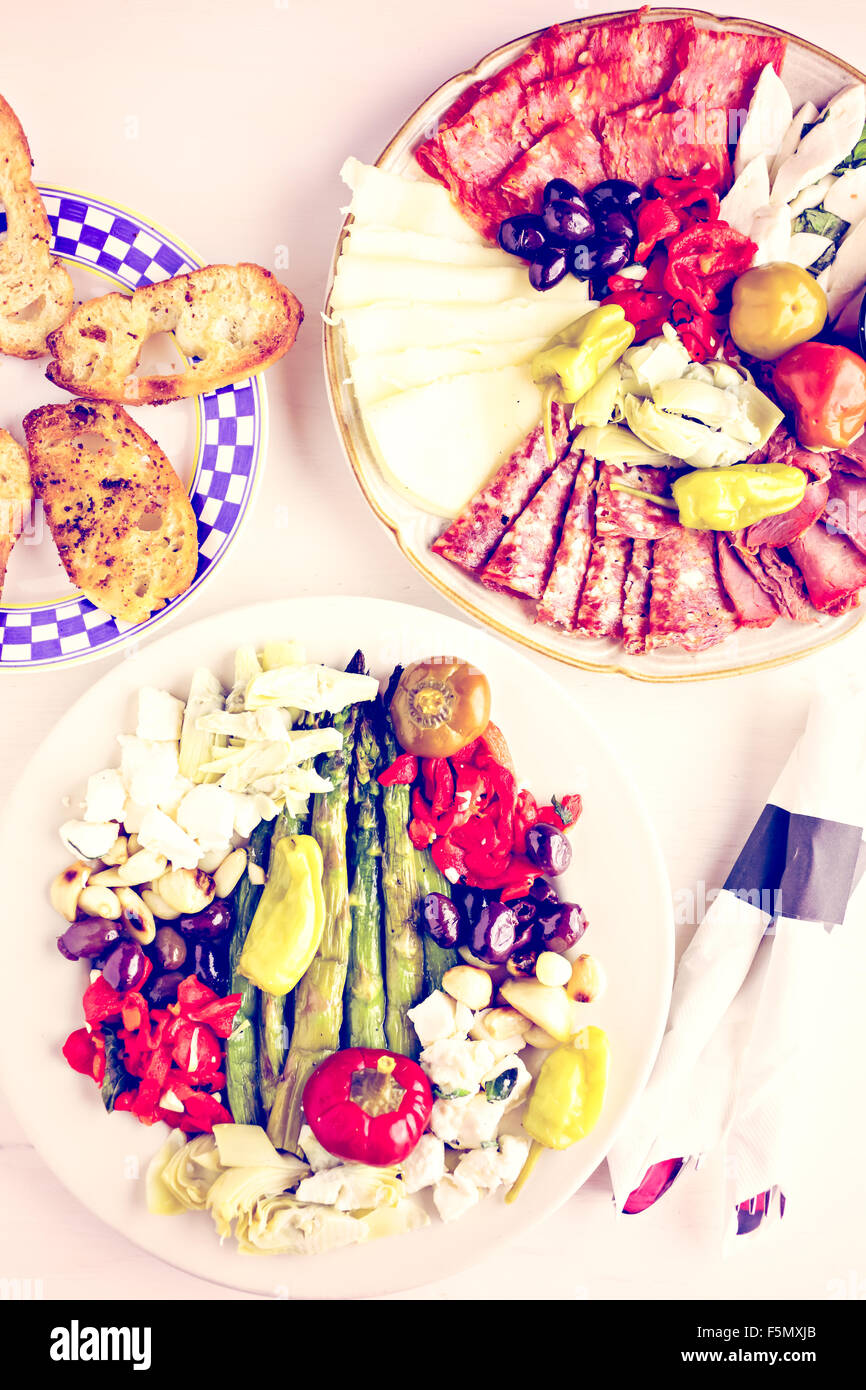 Appetizers plate with vegetarian antipasto in Italian restaurant Stock ...
