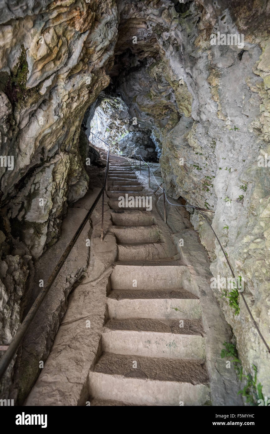 Stone Staircase in a Corridor in the Cave. Passage through the Rock ...