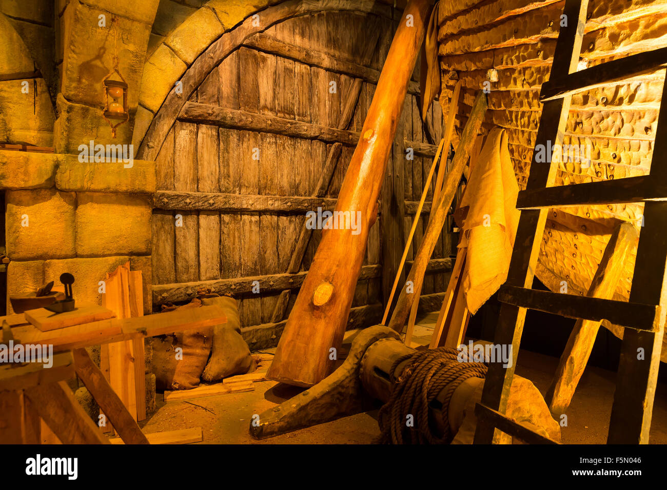 Old dark workshop with different building equipment Stock Photo - Alamy
