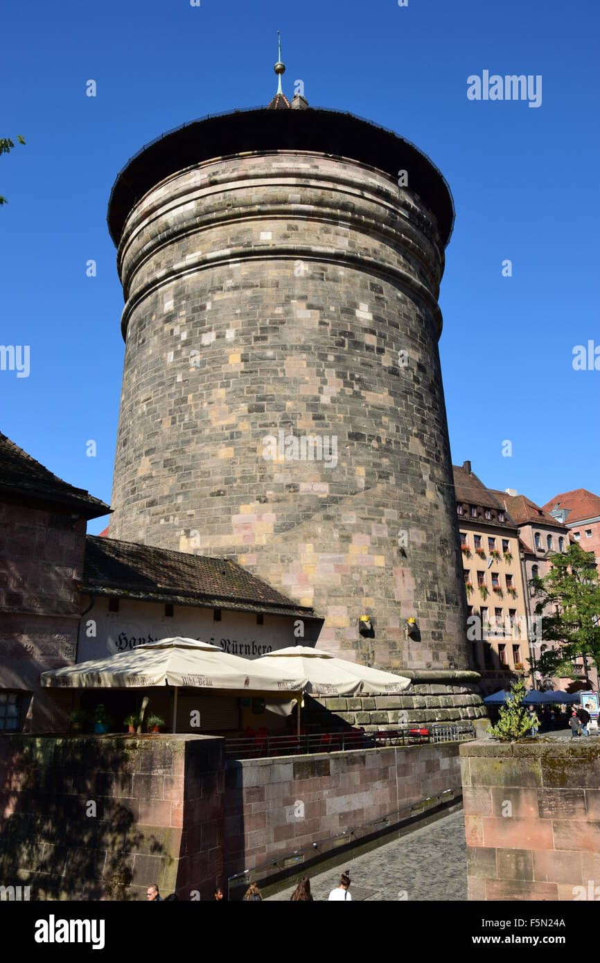 A view in Nuremberg (Nürnberg) with the Frauentorturm tower Stock Photo ...