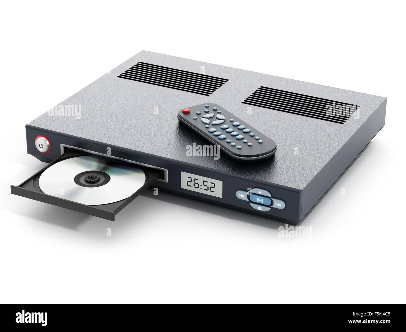 Blu-ray player with open disc tray and remote controller Stock Photo ...