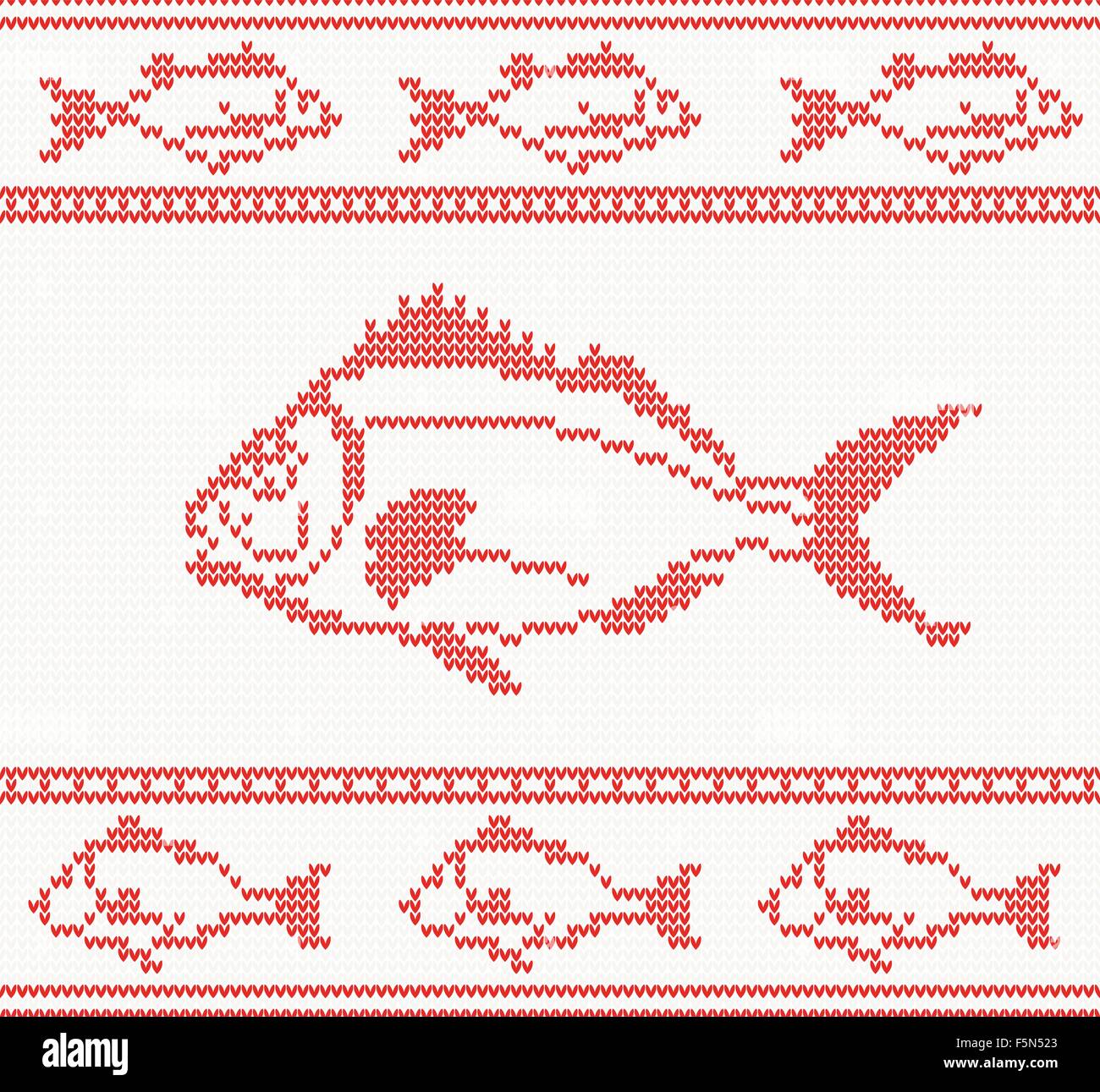 Knitted seamless pattern with fish. Christmas concept for banner ...