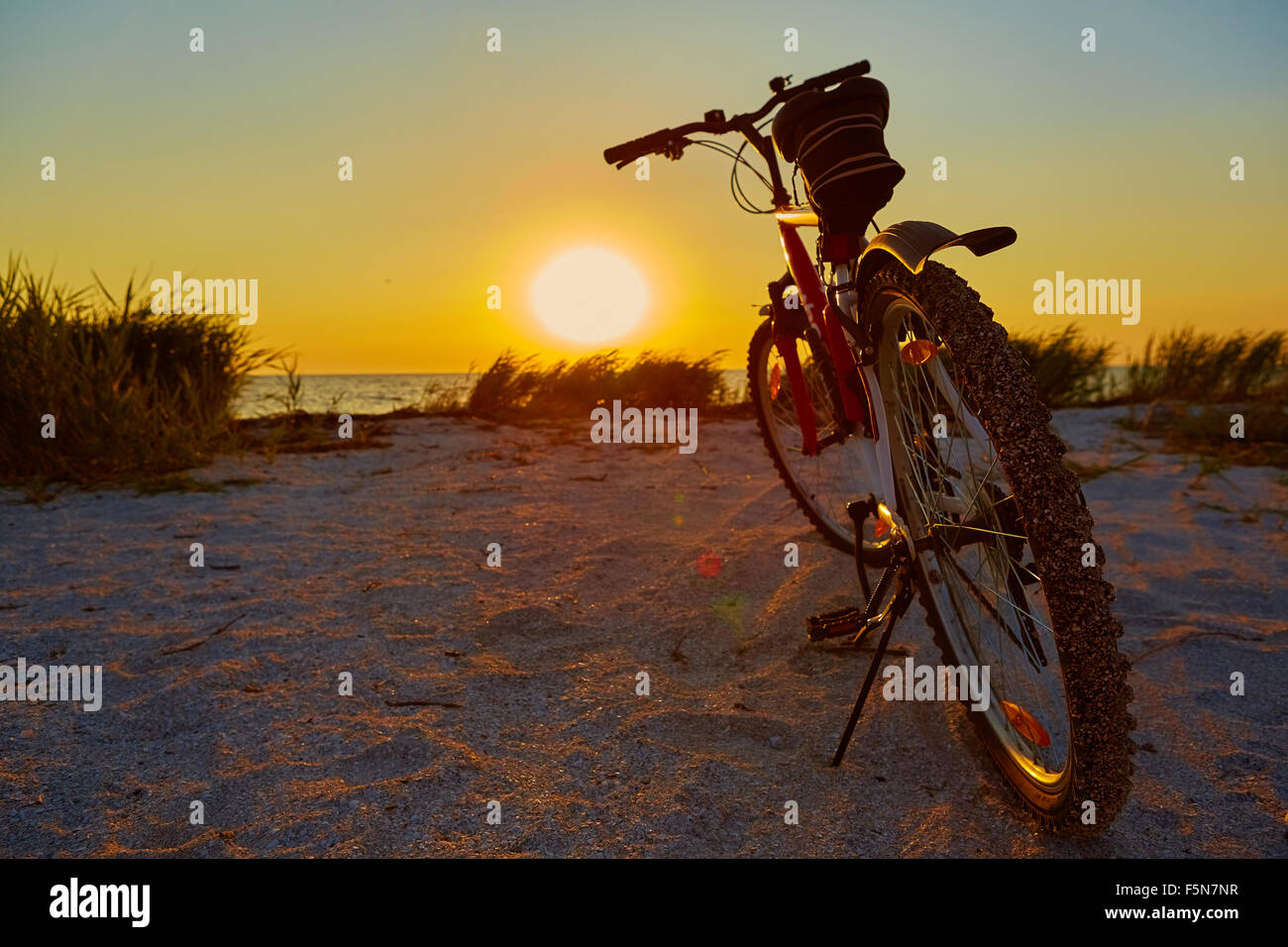 Bicycle at the beach on twilight time Stock Photo - Alamy
