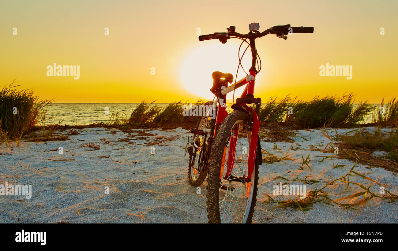 Bicycle at the beach on twilight time Stock Photo - Alamy