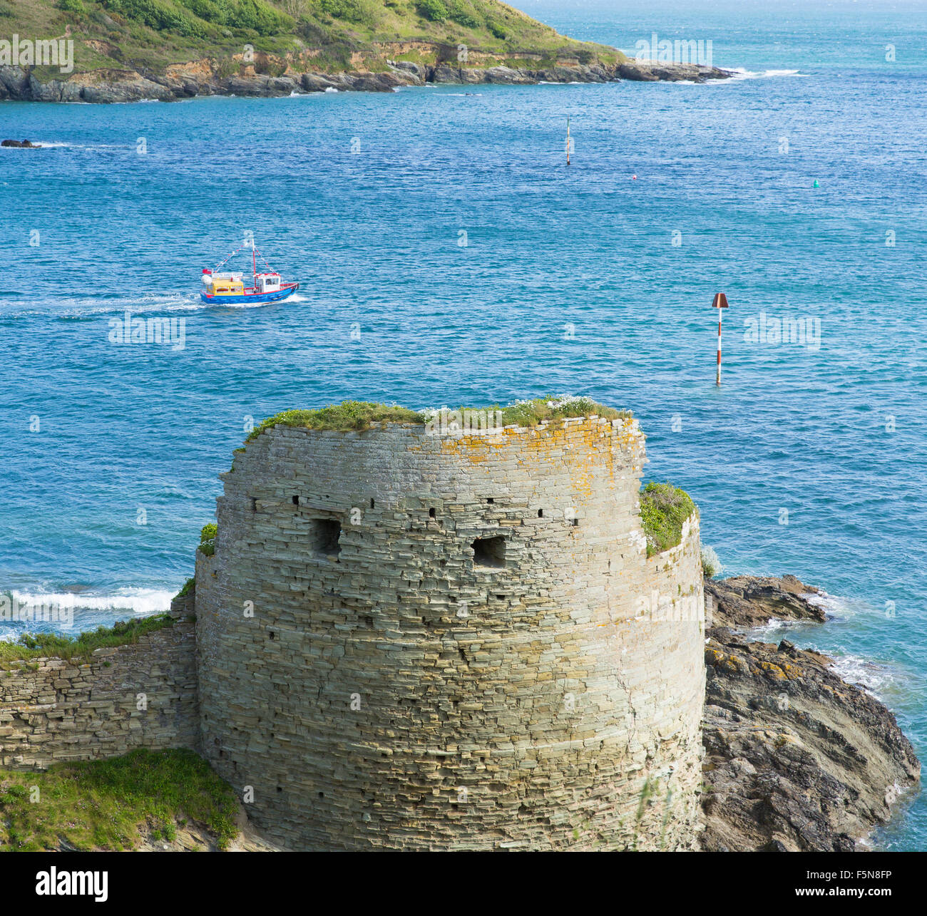 Devon coast Salcombe England uk with Charles Fort ruins and pilot gig ...