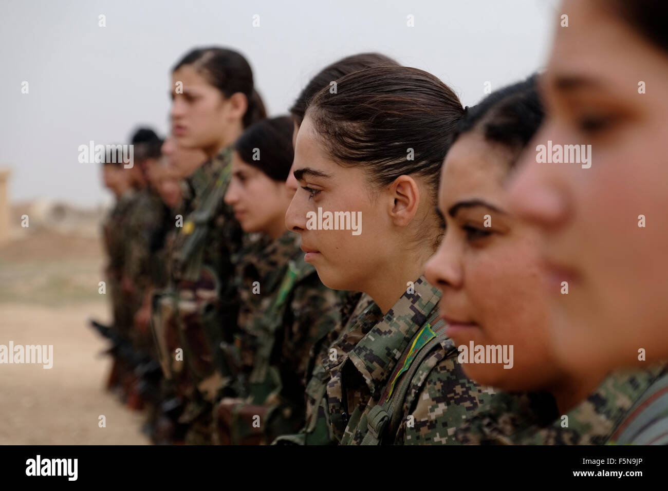 Kurdish fighters from the Women's Protection Units YPJ taking part in a ...