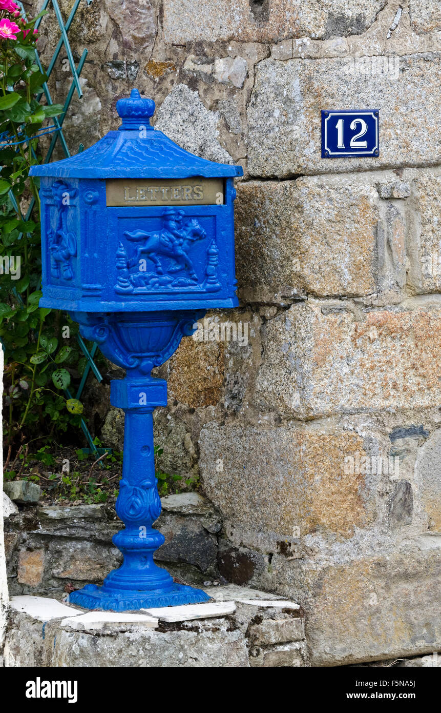 antique blue ornate letter posting box Stock Photo - Alamy