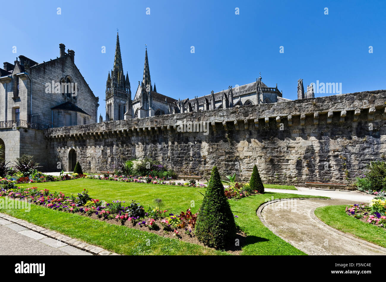 City walls and cathedral Quimper Brittany France Stock Photo - Alamy
