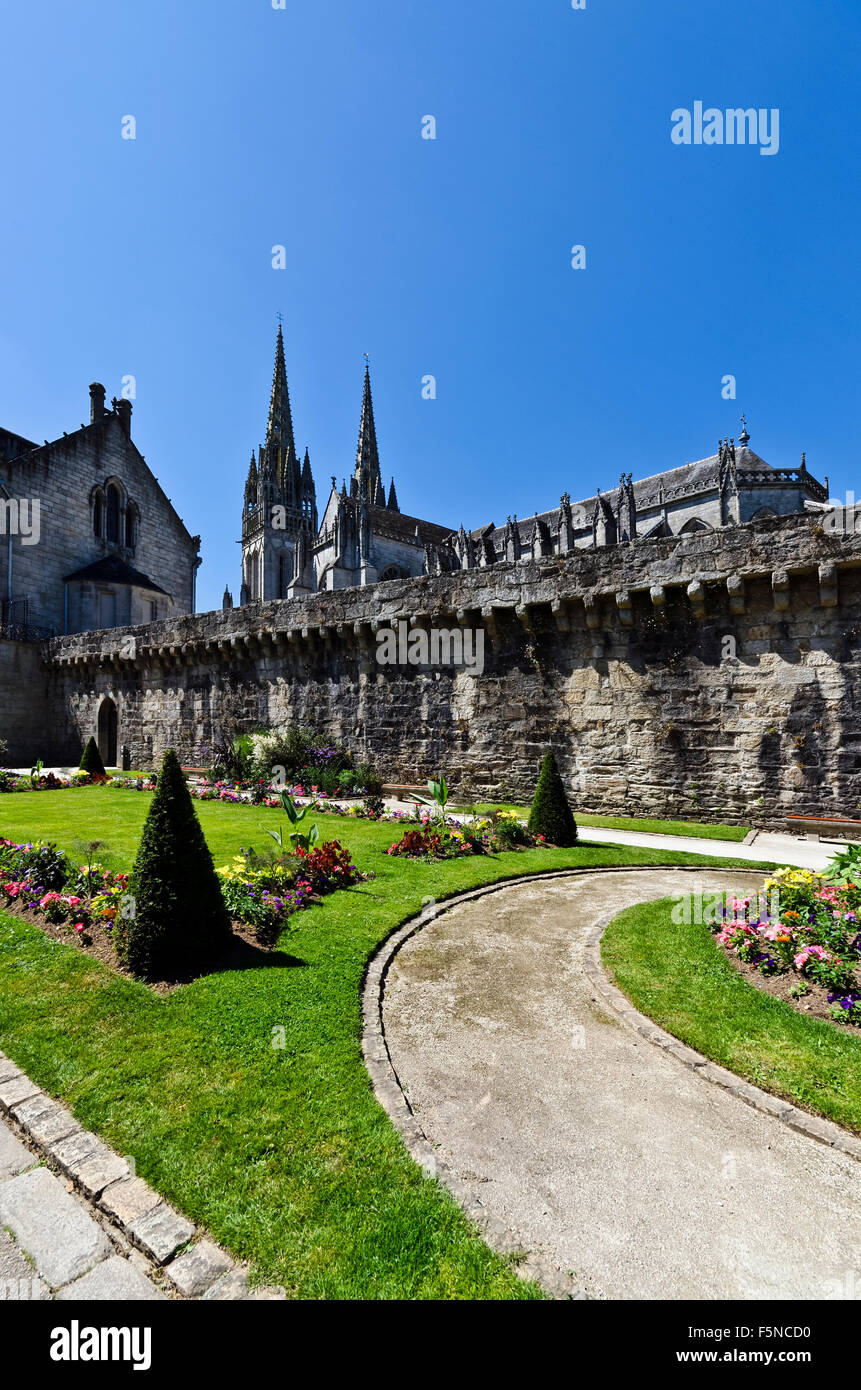 City walls and cathedral Quimper Brittany France Stock Photo - Alamy