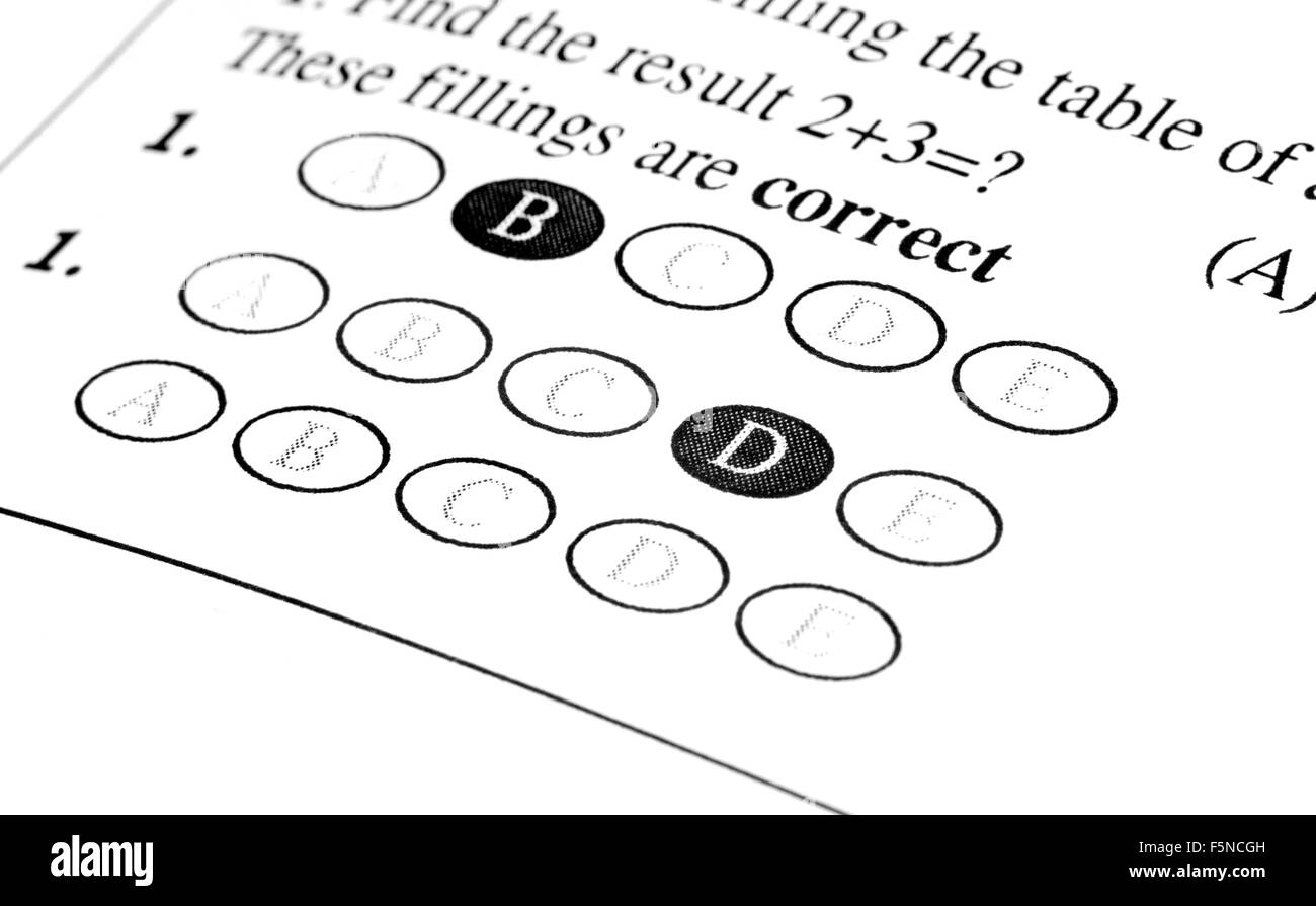Mathematics Multiple Choice Exam Answer Sheet With Correct Answers