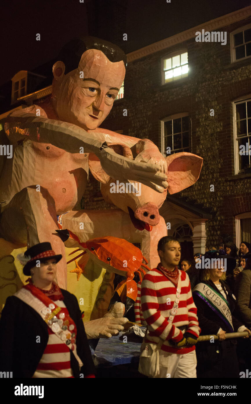 Model of Prime Minister David Cameron and a pig at bonfire night on the ...