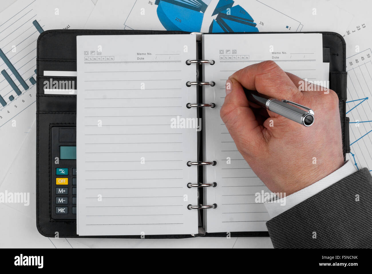 Hand write on notebook blank white page with pen, as background Stock ...