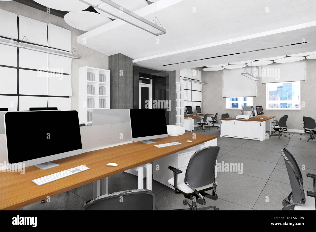 Empty modern office interior work place visualization Stock Photo - Alamy