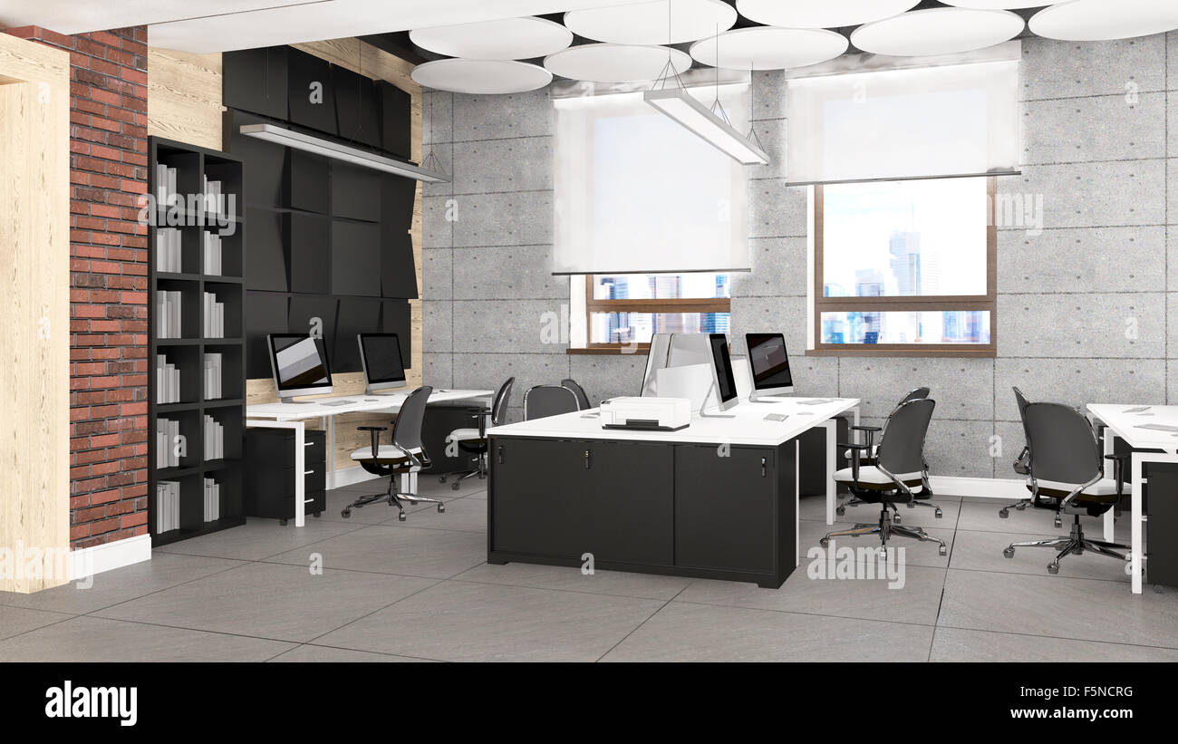 Empty modern office interior work place visualization Stock Photo - Alamy