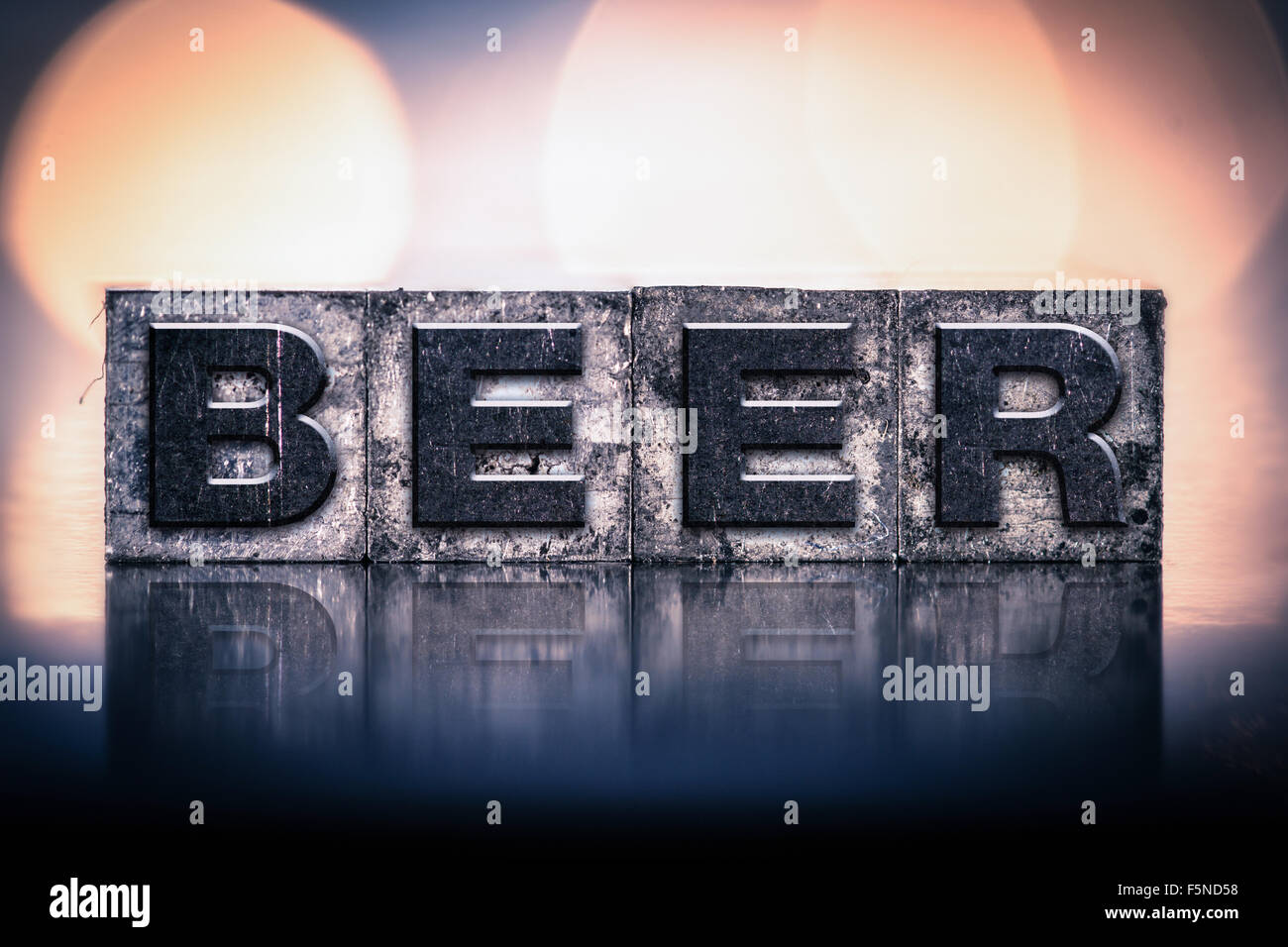 The word "BEER" written in vintage ink stained letterpress type Stock ...