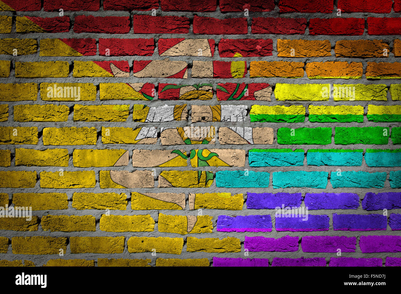 Dark brick wall texture - flag painted on wall - Sicily Stock Photo - Alamy