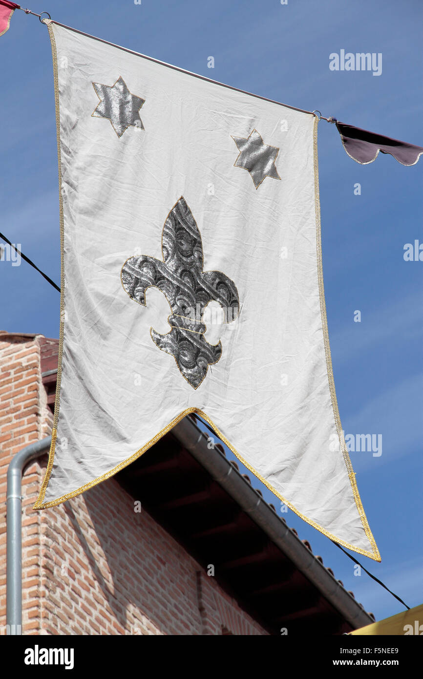 medieval banner with the lily flower as symbol Stock Photo - Alamy
