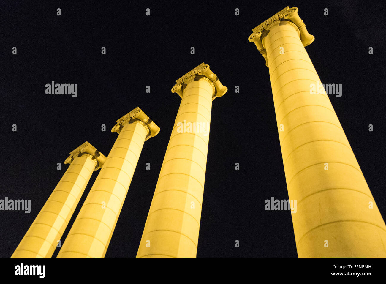 Illuminated,lit up columns for Montjuic Magic Fountain,Barcelona ...