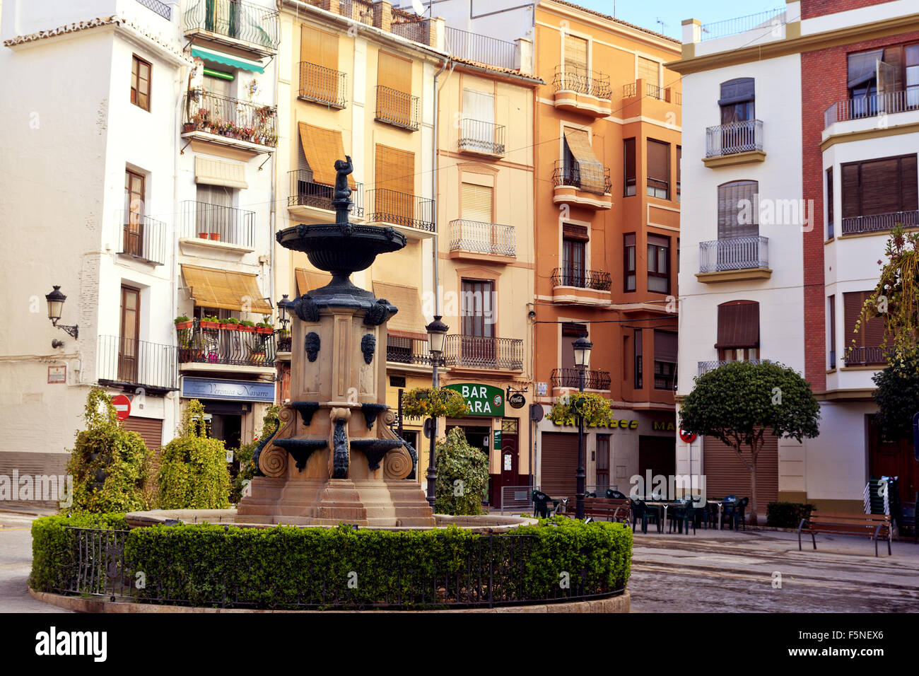 The village Square in the Medieval town of Segorbe, Spain Stock Photo ...