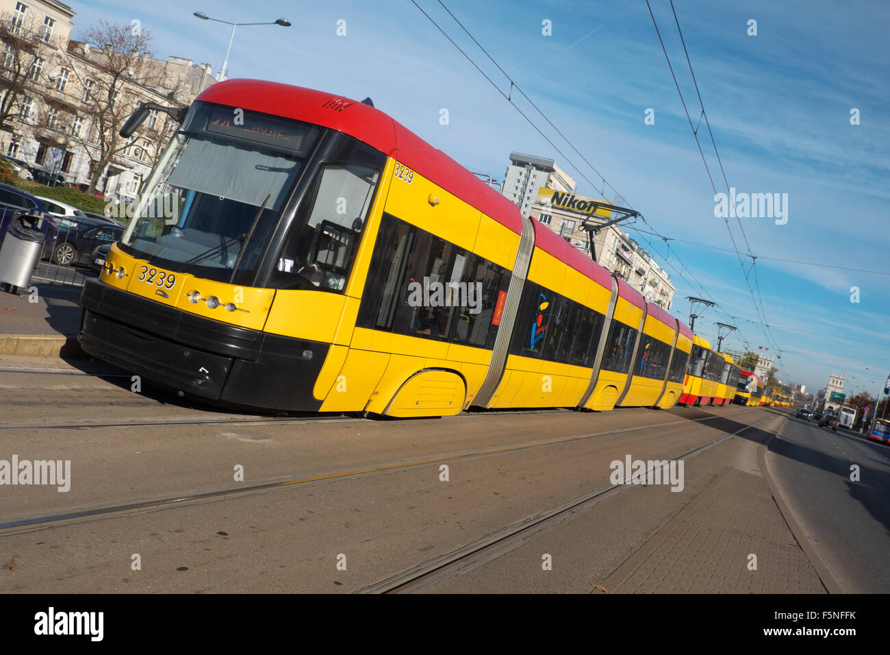 Warsaw Poland modern tram in city centre 2015 Stock Photo - Alamy