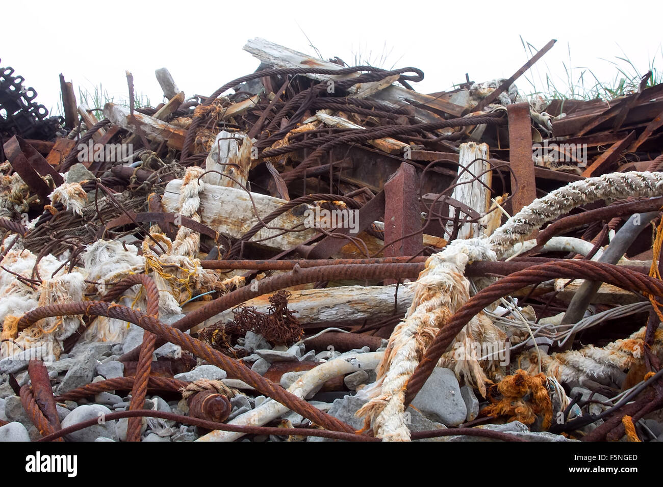 Scrap metal on the bank of Bering Island. Commander islands Stock Photo ...