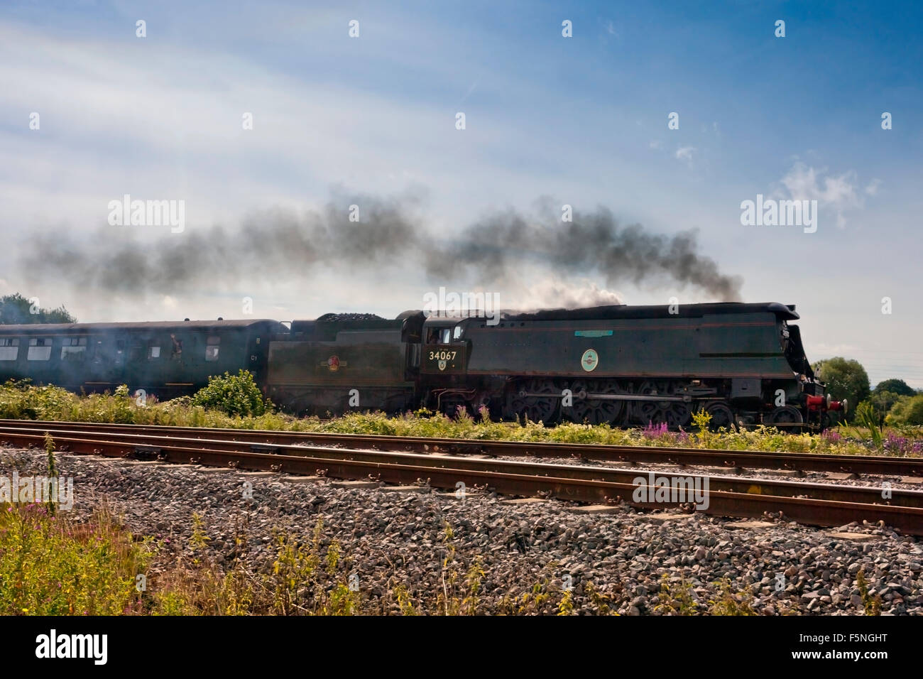 Ex SR loco 34067 'Tangmere' passing at the 2015 Norton Fitzwarren Steam ...