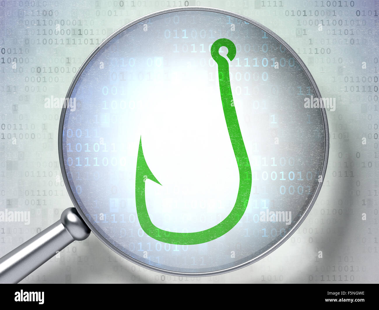 Privacy concept: Fishing Hook with optical glass on digital background ...