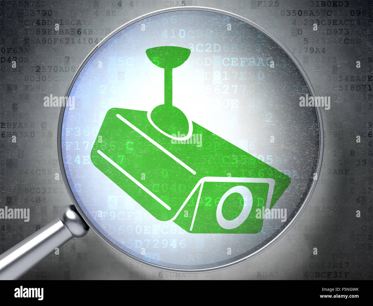 Safety concept: Cctv Camera with optical glass on digital background ...