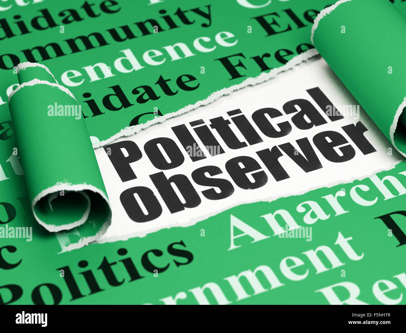 Political concept: black text Political Observer under the piece of ...