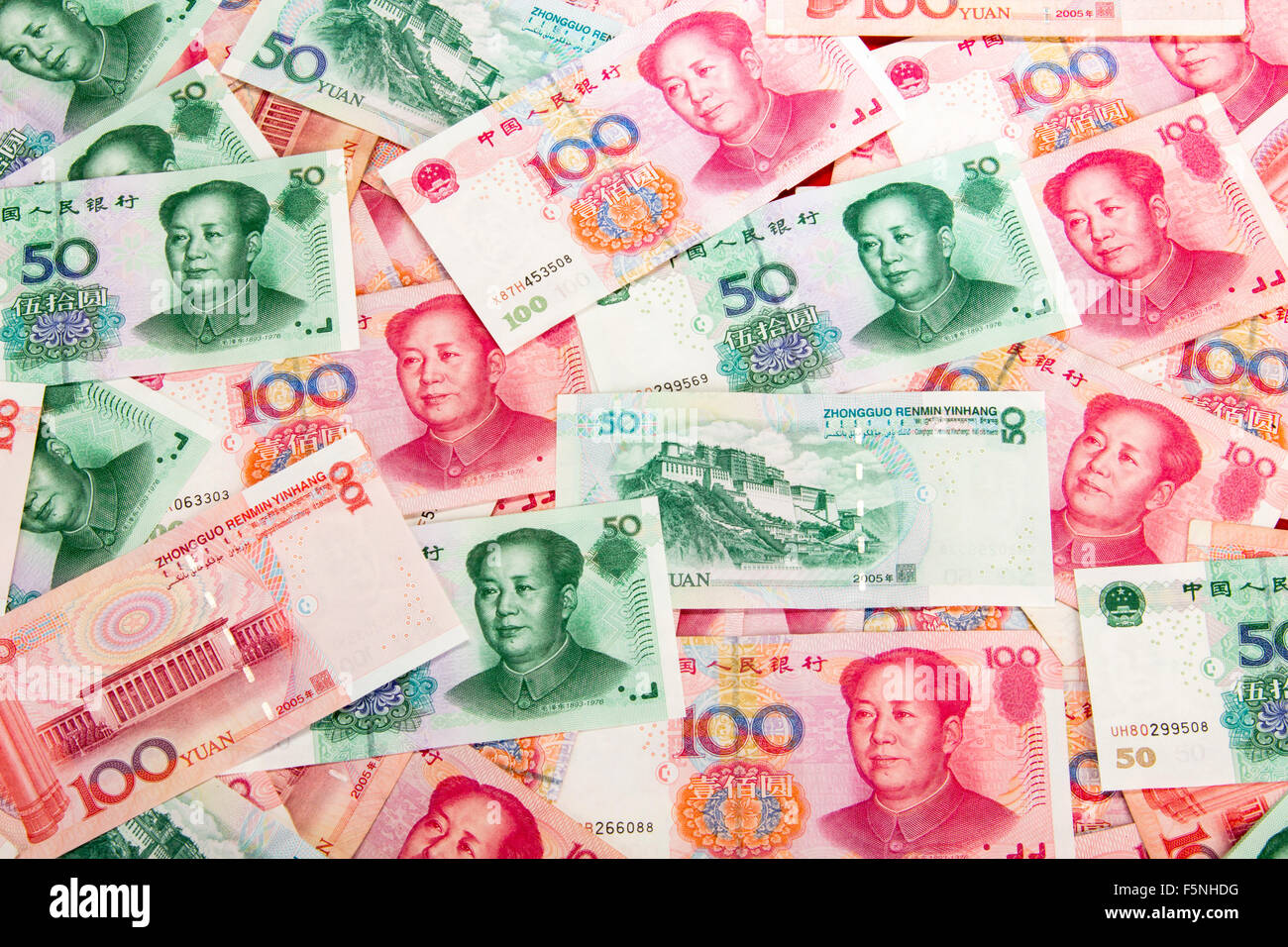 Chinese Yuans CNY bank notes. Money 100 50 yuans Stock Photo - Alamy