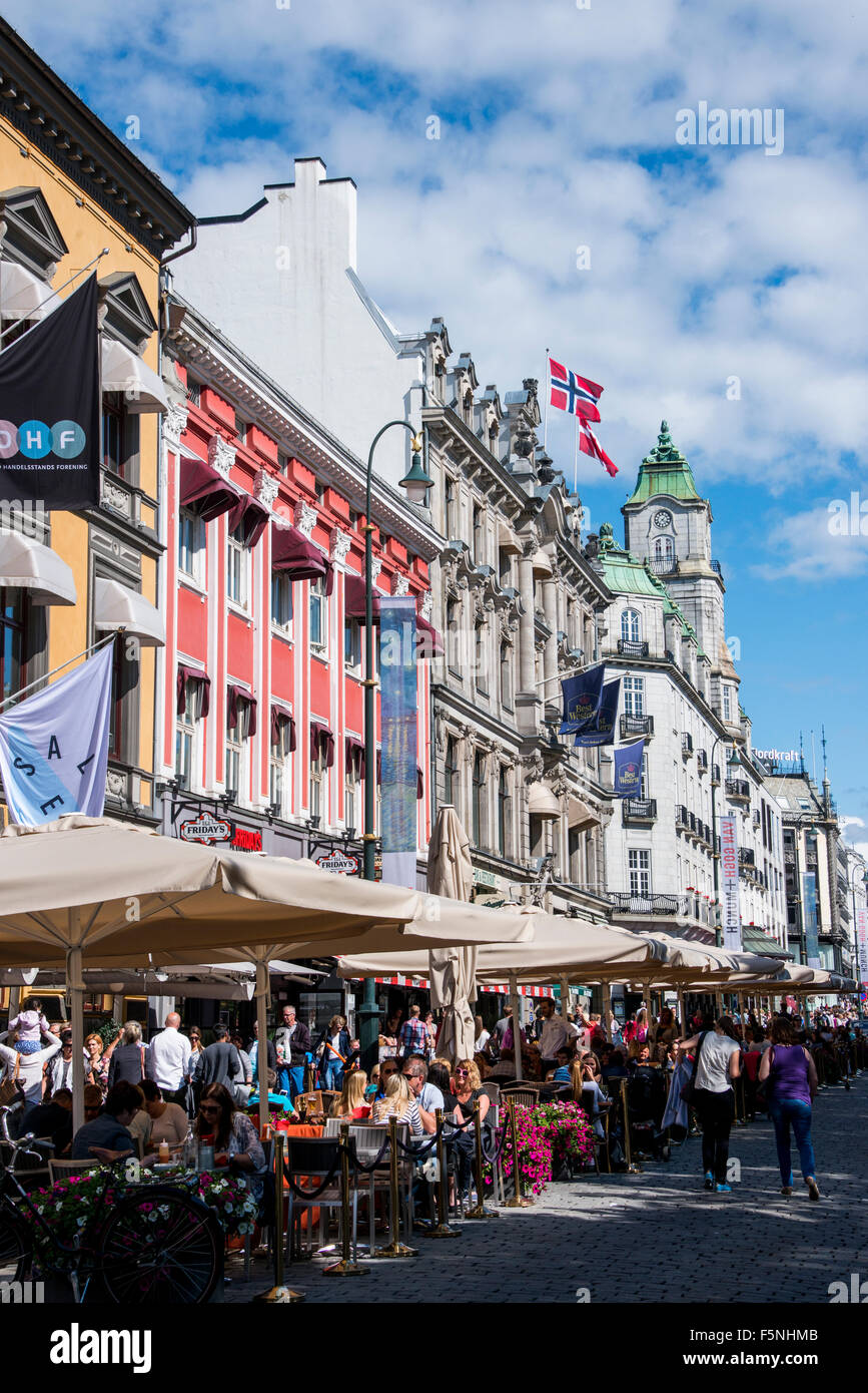 Norway, Oslo. Karl Johans Gate, downtown historic pedestrian street ...