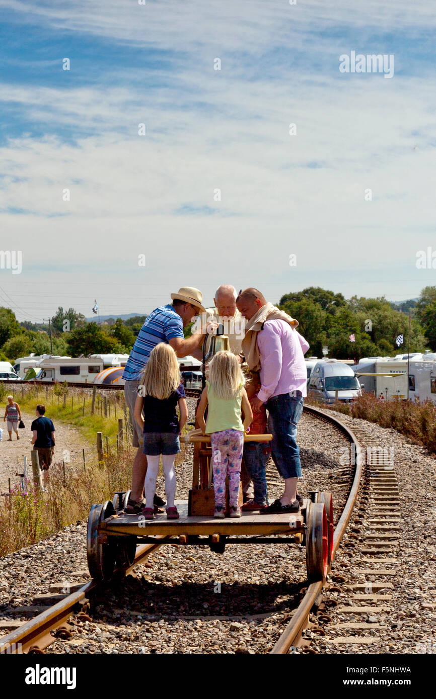 Having fun on an 1870 ex-GWR Pump Trolley at the 2015 Norton Fitzwarren ...