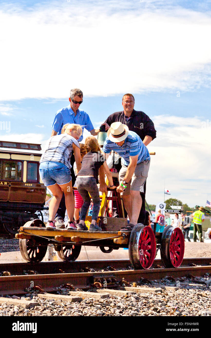 Having fun on an 1870 ex-GWR Pump Trolley at the 2015 Norton Fitzwarren ...