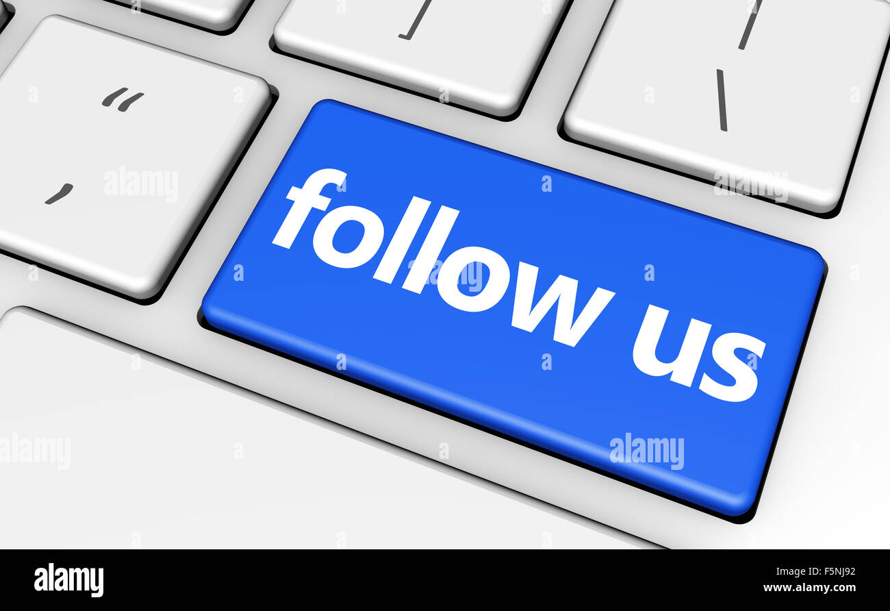 Follow us concept with sign and word on a computer key for blog ...