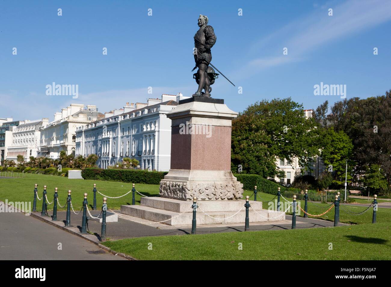 A statue of admiral Sir Francis Drake the sailor and explorer, on The ...