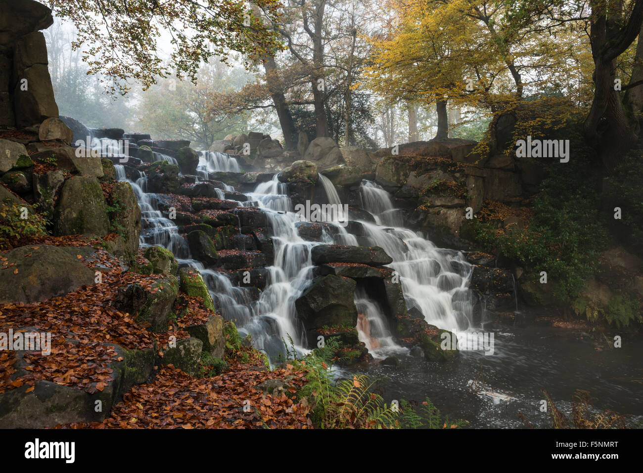 Waterfall known as The Cascade at Virginia Water Lake Virginia Water ...